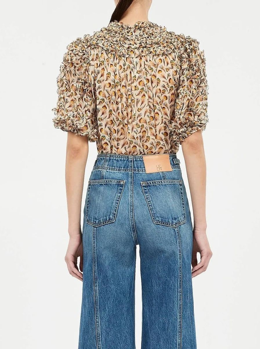 Ulla Johnson Isolda Silk Smocked Short Sleeve Blouse Swan - frokenpedersen.no